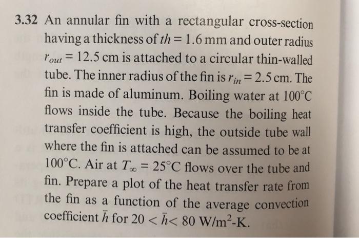 Solved 3.32 An annular fin with a rectangular cross-section | Chegg.com
