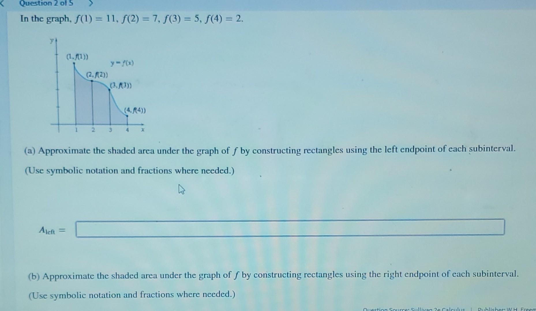 Solved In the graph, f(1)=11,f(2)=7,f(3)=5,f(4)=2. (a) | Chegg.com