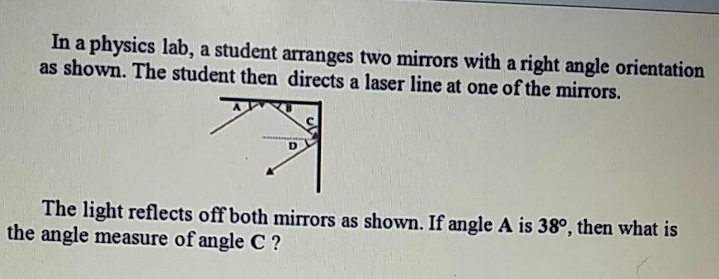 Solved In a physics lab, a student arranges two mirrors with | Chegg.com