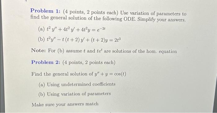 Solved Problem 1: (4 points, 2 points each) Use variation of | Chegg.com