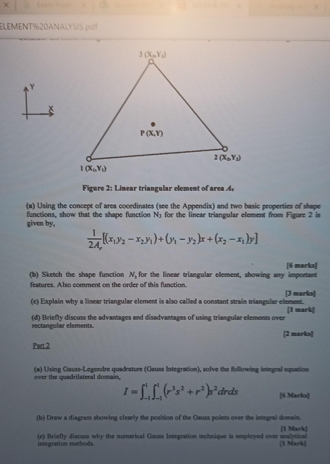 Solved Figure 2 Linear Triangular Element Of Area Ae A 