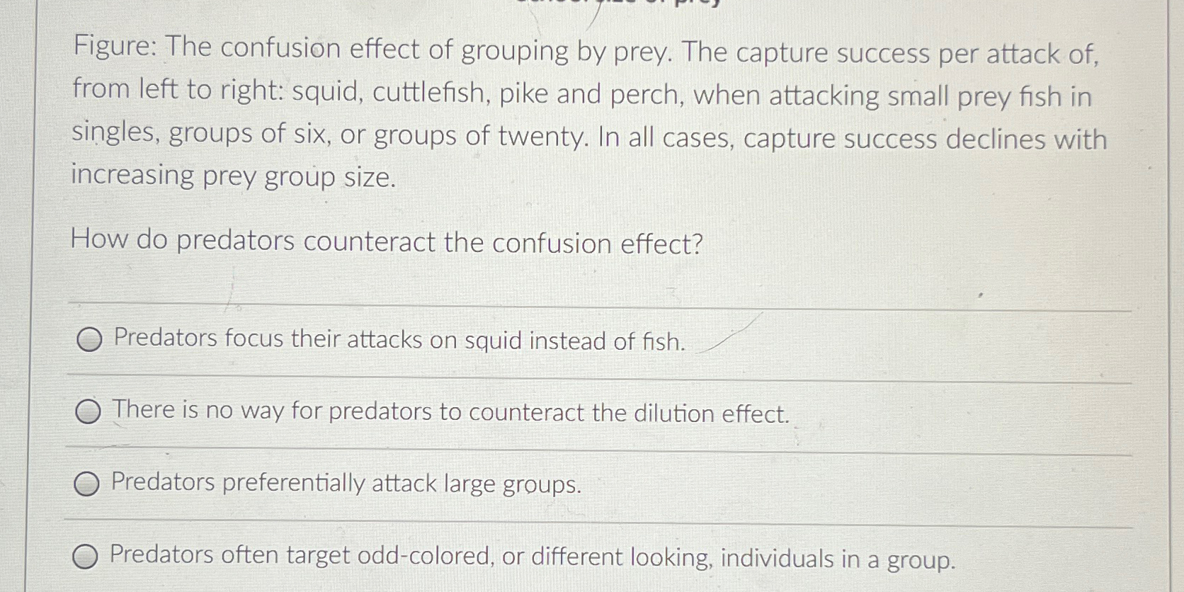 Solved Figure: The confusion effect of grouping by prey. The | Chegg.com