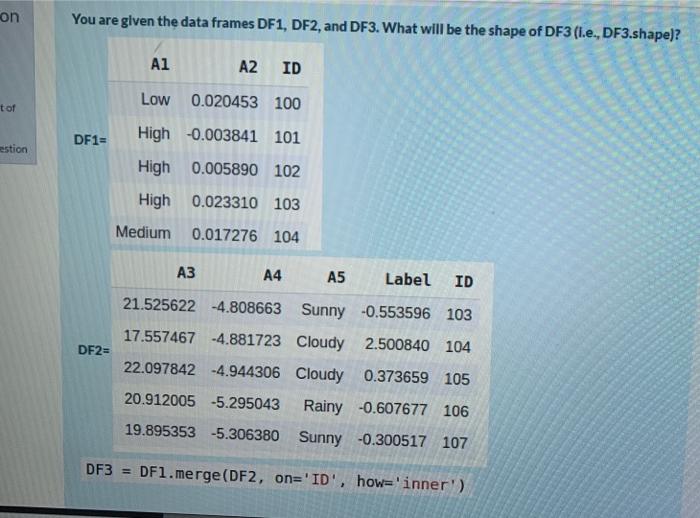 Solved On You Are Given The Data Frames Df1 Df2 And Df3 4840