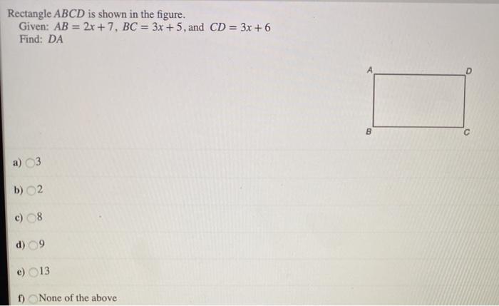 Solved Rectangle ABCD is shown in the figure. Given: AB = 2x | Chegg.com