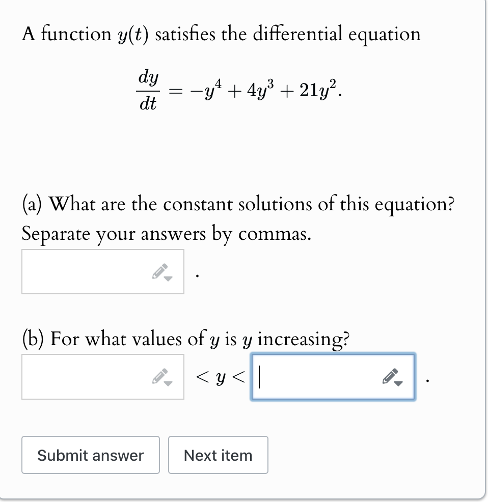 Solved A function y(t) ﻿satisfies the differential | Chegg.com