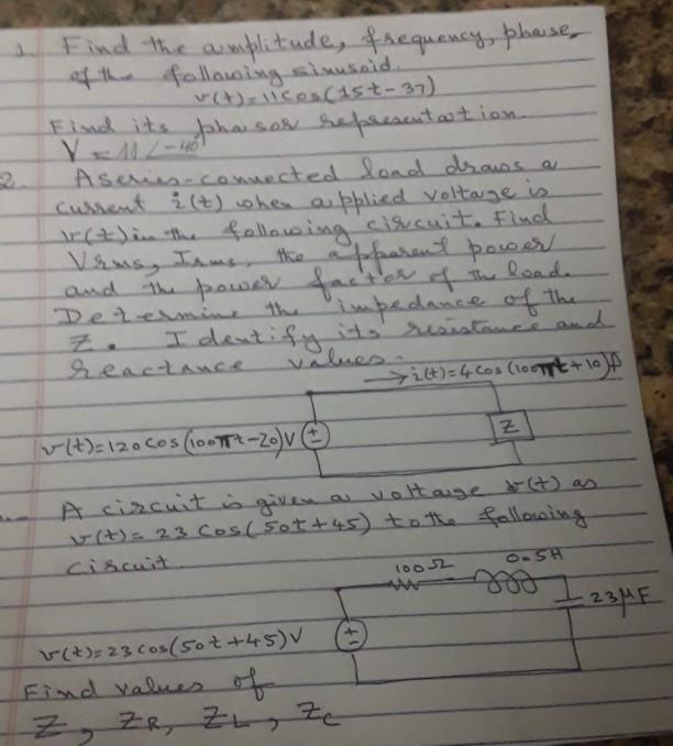 Solved a Find the amplitude, frequency phase of the | Chegg.com