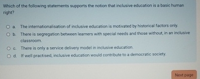 Solved Which of the following statements supports the notion | Chegg.com