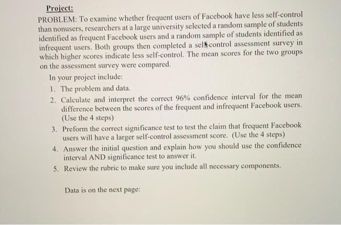 Solved Project: PROBLEM: To examine whether frequent users | Chegg.com