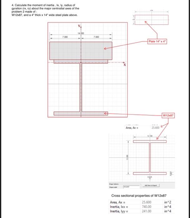 Solved 4. Calculate the moment of inertia, Ix, ly, radius of | Chegg.com