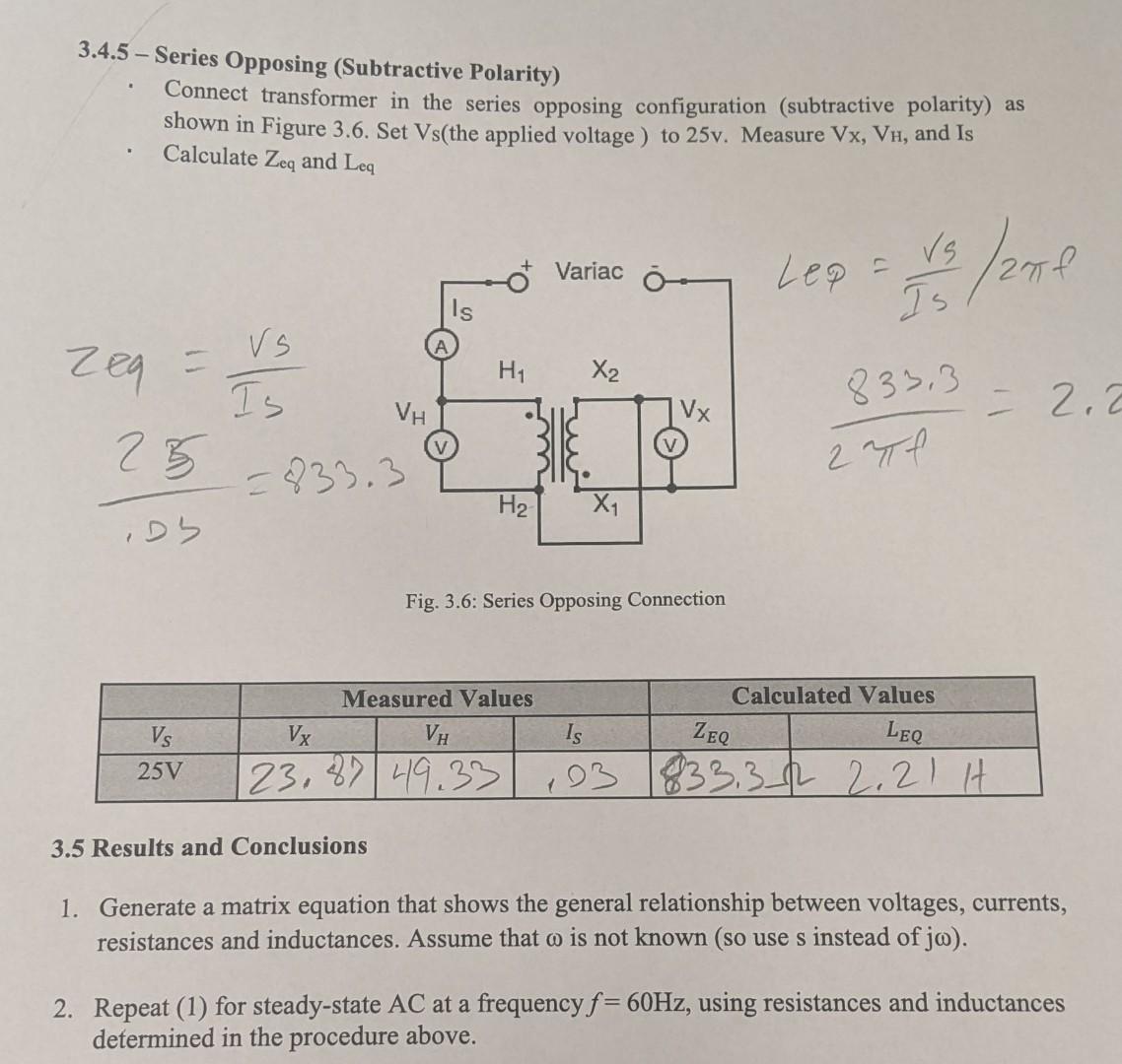Solved 3.4.5-Series Opposing (Subtractive Polarity) Connect | Chegg.com