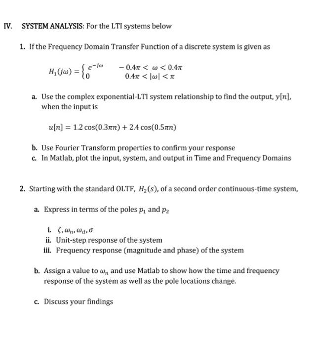 Solved J. SYSTEM ANALYSIS: For the LTI systems below 1. If | Chegg.com