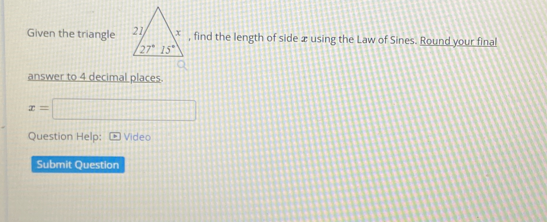 Solved Given the triangle, ﻿find the length of side x ﻿using | Chegg.com