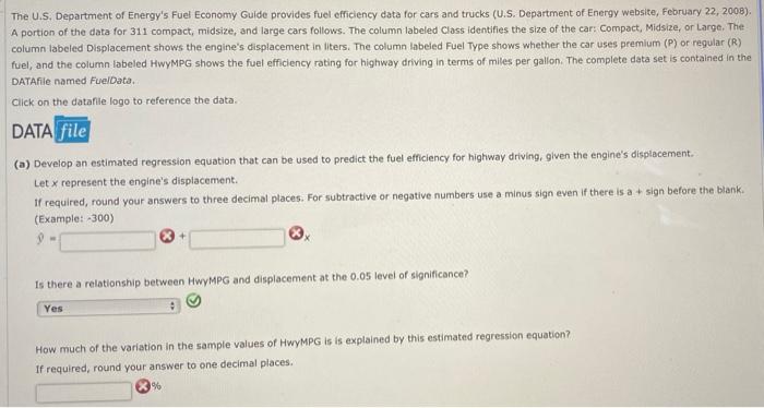 The U.S. Department of Energy's Fuel Economy Guide | Chegg.com