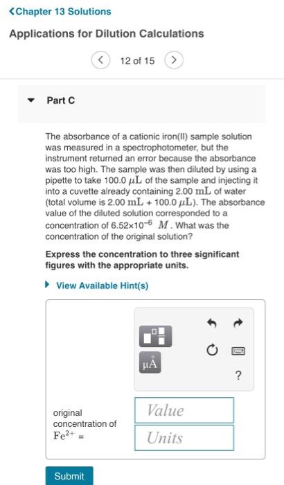 Solved Part C The absorbance of a cationic iron (II) sample | Chegg.com