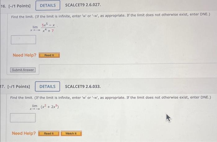 [-/1 Points] SCALCET9 2.6.027. Find the limit. (If | Chegg.com