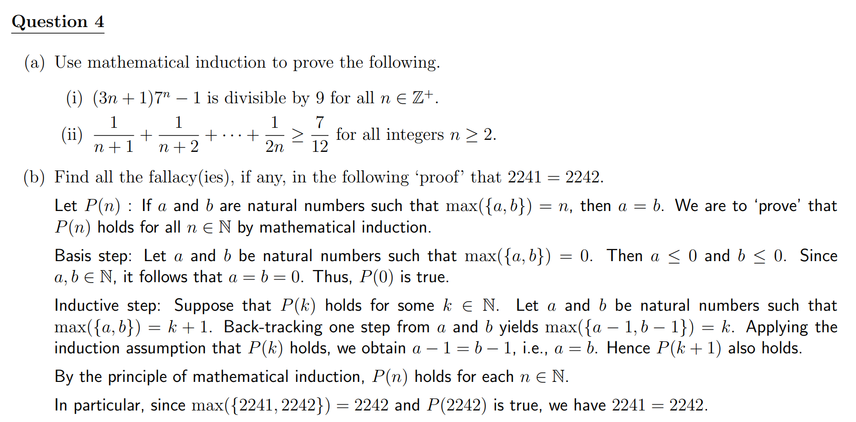 Solved Question 4(a) ﻿Use mathematical induction to ﻿prove | Chegg.com