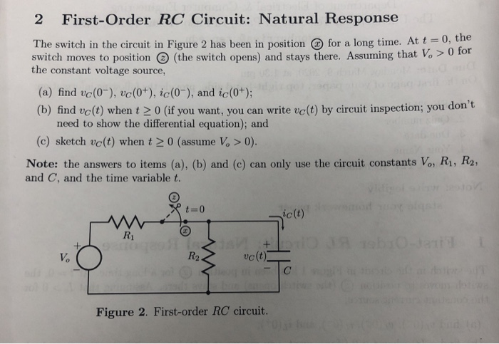 Solved 2 First-Order RC Circuit: Natural Response The switch | Chegg.com