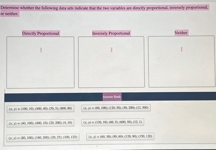 Solved Determine whether the following data sets indicate | Chegg.com