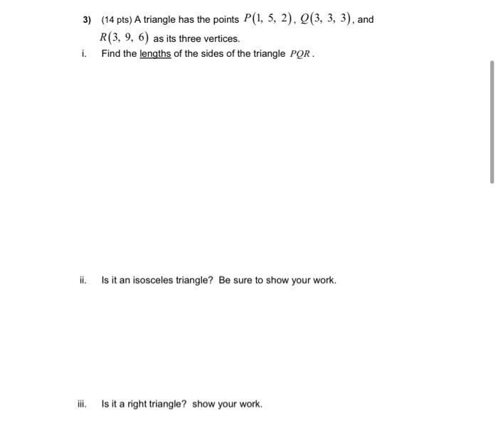 Solved 3) (14 pts) A triangle has the points | Chegg.com