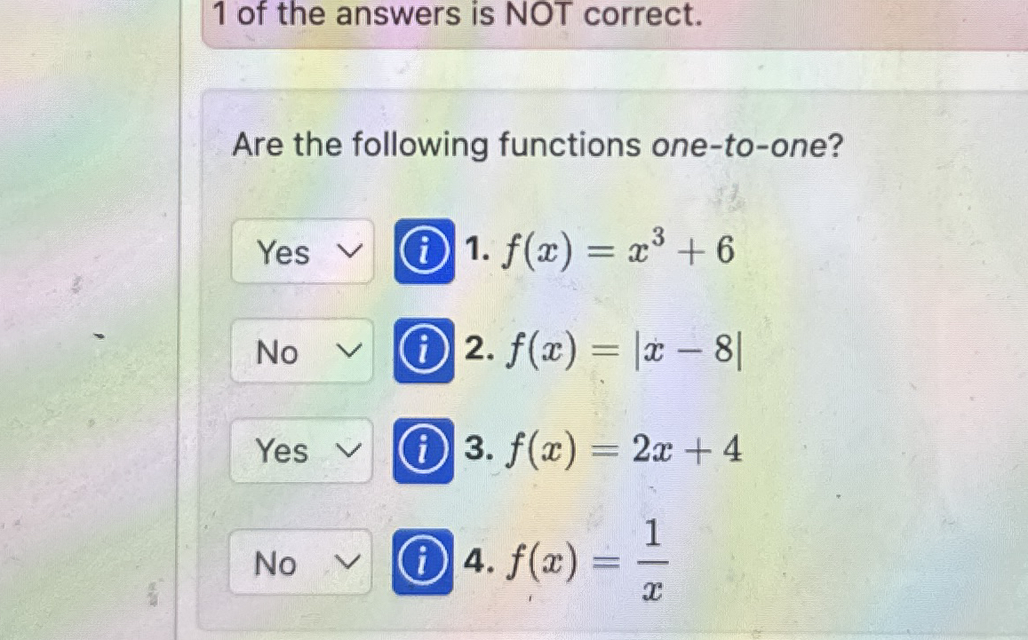Solved 1 ﻿of the answers is NOT correct.Are the following | Chegg.com