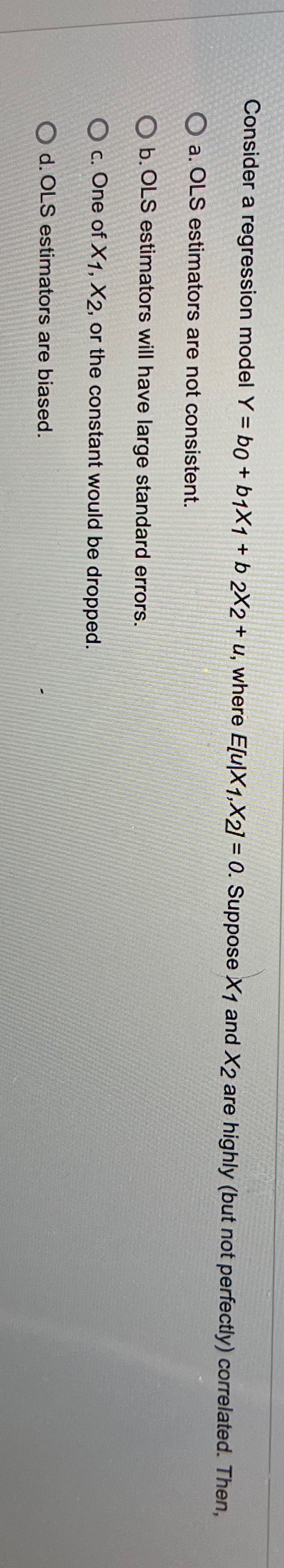 Solved Consider a regression model Y=b0+b1x1+b2x2+u, ﻿where | Chegg.com