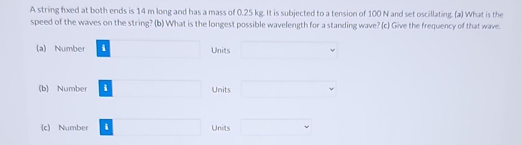 Solved A string fixed at both ends is 14 m long and has a | Chegg.com