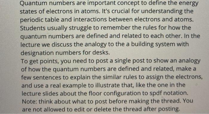 Solved Quantum numbers are important concept to define the | Chegg.com