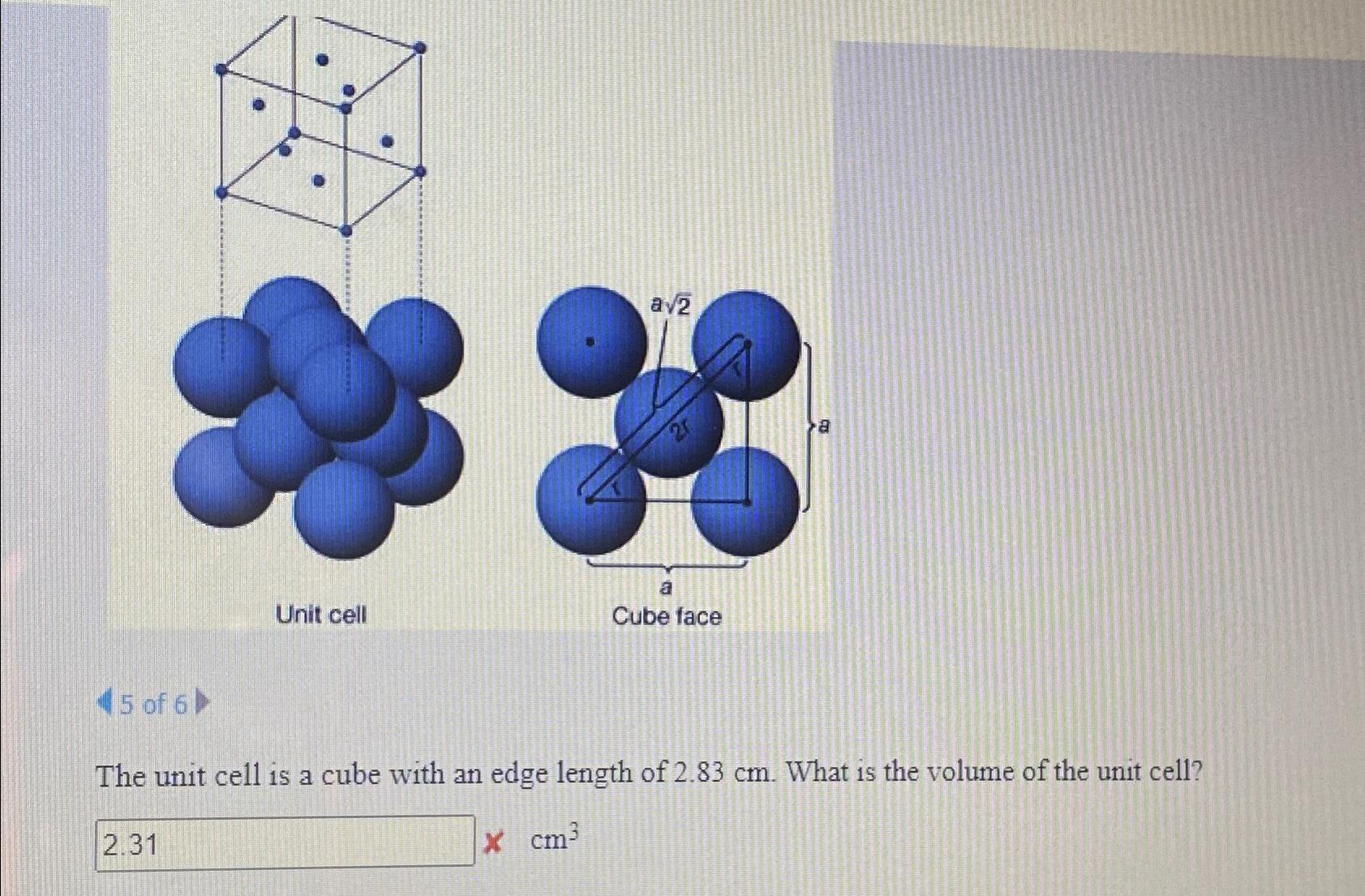 Solved Unit cellCube face45 ﻿of 6The unit cell is a cube | Chegg.com