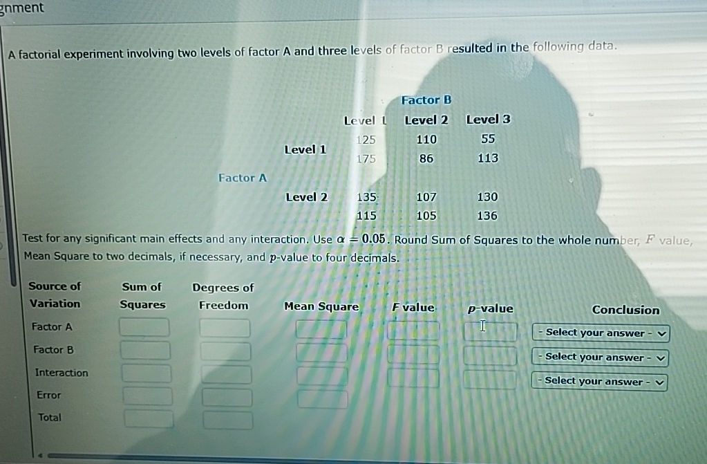 Solved gnmentA factorial experiment involving two levels of | Chegg.com