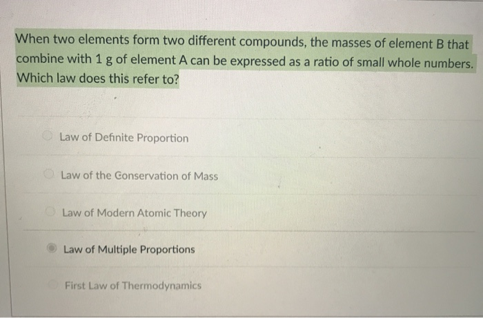Solved When two elements form two different compounds, the | Chegg.com