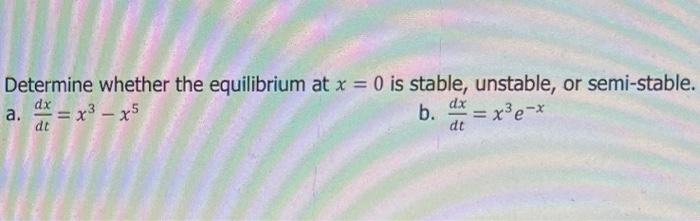 Solved Determine whether the equilibrium at x=0 is stable, | Chegg.com