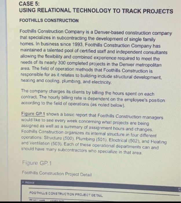 Solved CASE 5: USING RELATIONAL TECHNOLOGY TO TRACK PROJECTS | Chegg.com