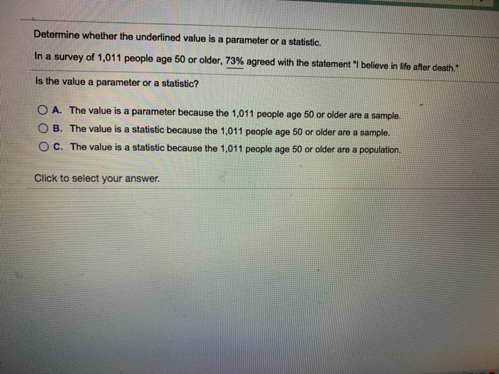Solved Determine whether the underlined value is a parameter | Chegg.com