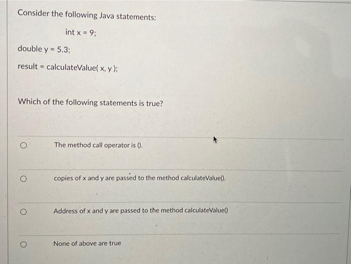 Solved Consider the following Java statements: int x = 9; | Chegg.com