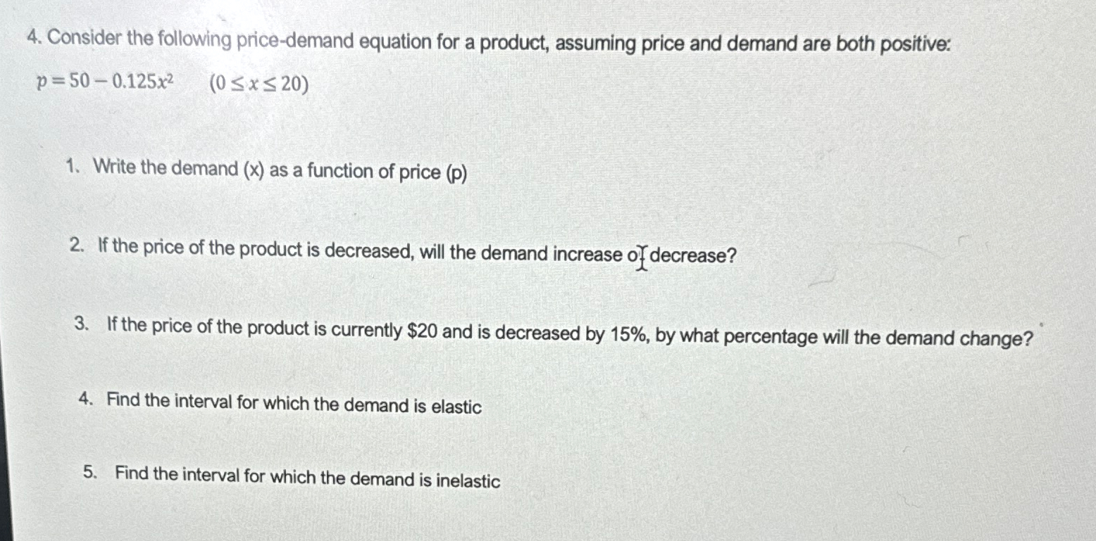 Solved Consider the following price-demand equation for a | Chegg.com