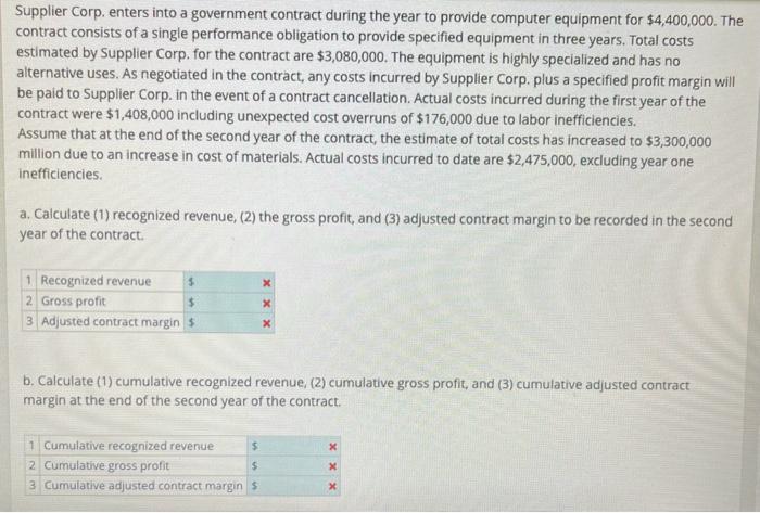 Solved Supplier Corp. enters into a government contract | Chegg.com