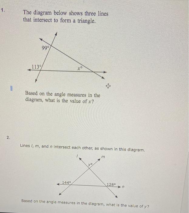 Solved 1. The diagram below shows three lines that intersect | Chegg.com