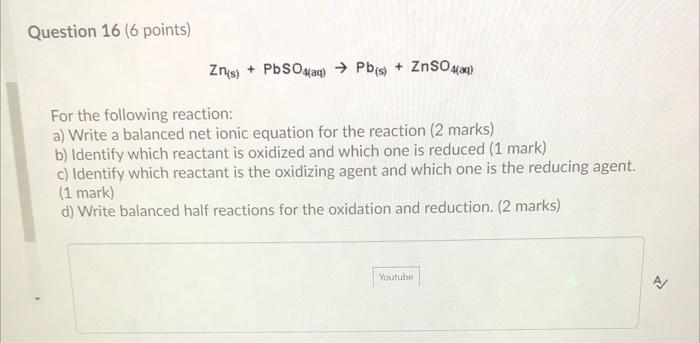 Solved Question 15 (6 points) Mg(s) + 2AgCl(a) → 2Agis + | Chegg.com