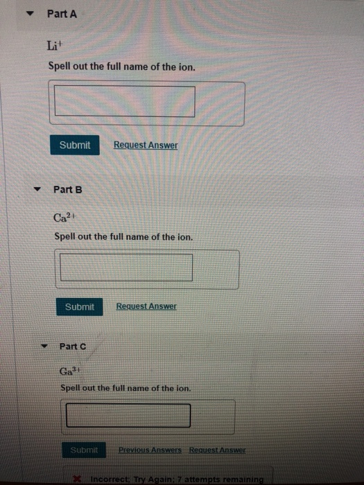Solved Part A Lit Spell out the full name of the ion. Submit | Chegg.com