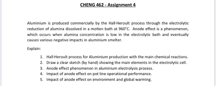 Solved CHENG 462 - Assignment 4 Aluminium is produced | Chegg.com
