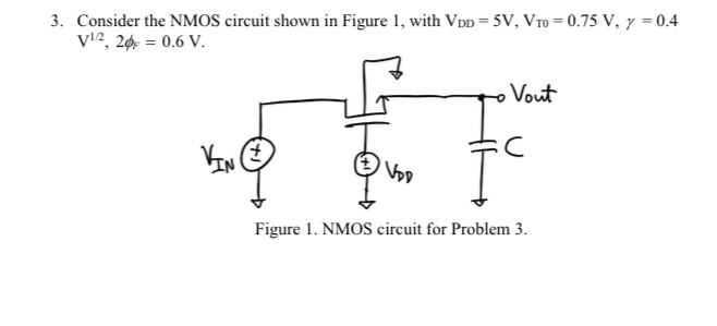 Solved 3. Consider the NMOS circuit shown in Figure 1, with | Chegg.com