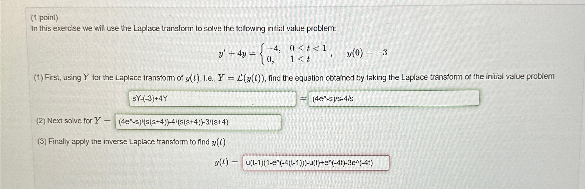 Solved (1 ﻿point)In this exercise we will use the Laplace | Chegg.com