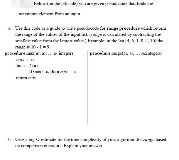 Solved Below (on the left side) you are given pseudocode | Chegg.com
