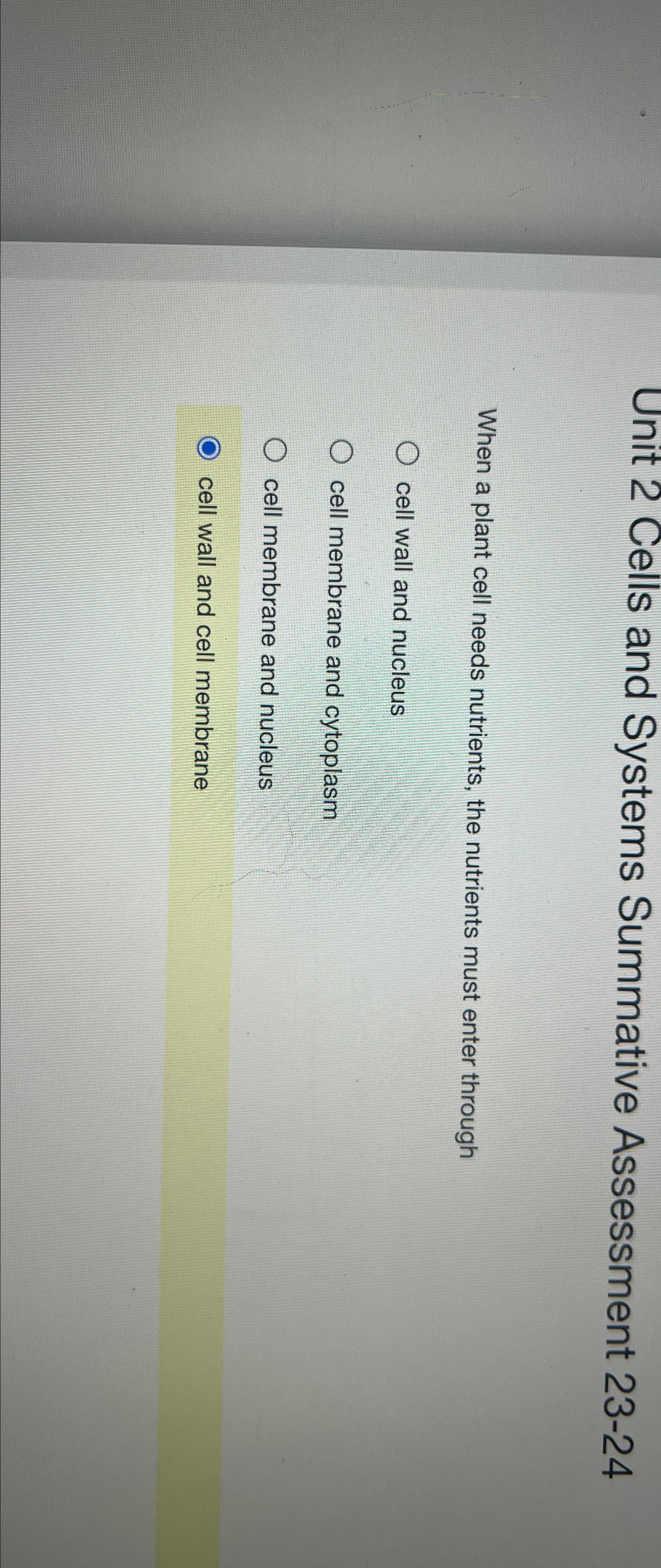 Solved Unit 2 ﻿Cells and Systems Summative Assessment | Chegg.com