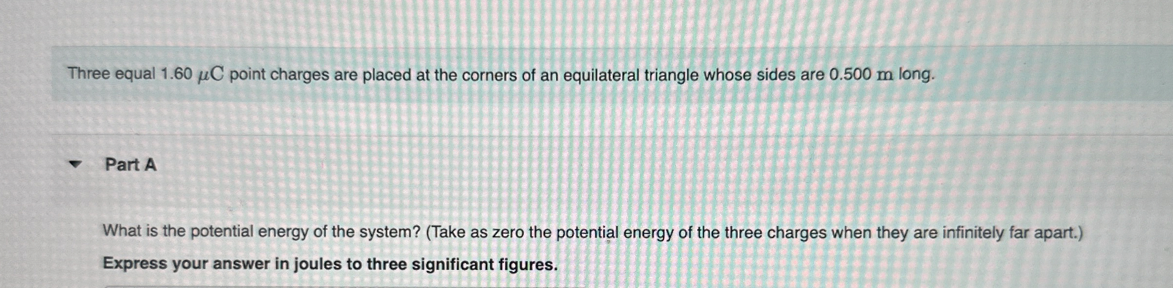 Solved Three equal 1.60μC ﻿point charges are placed at the | Chegg.com