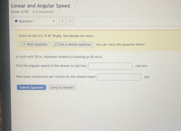 Solved Linear and Angular Speed Score: 0/50 0/5 answered | Chegg.com