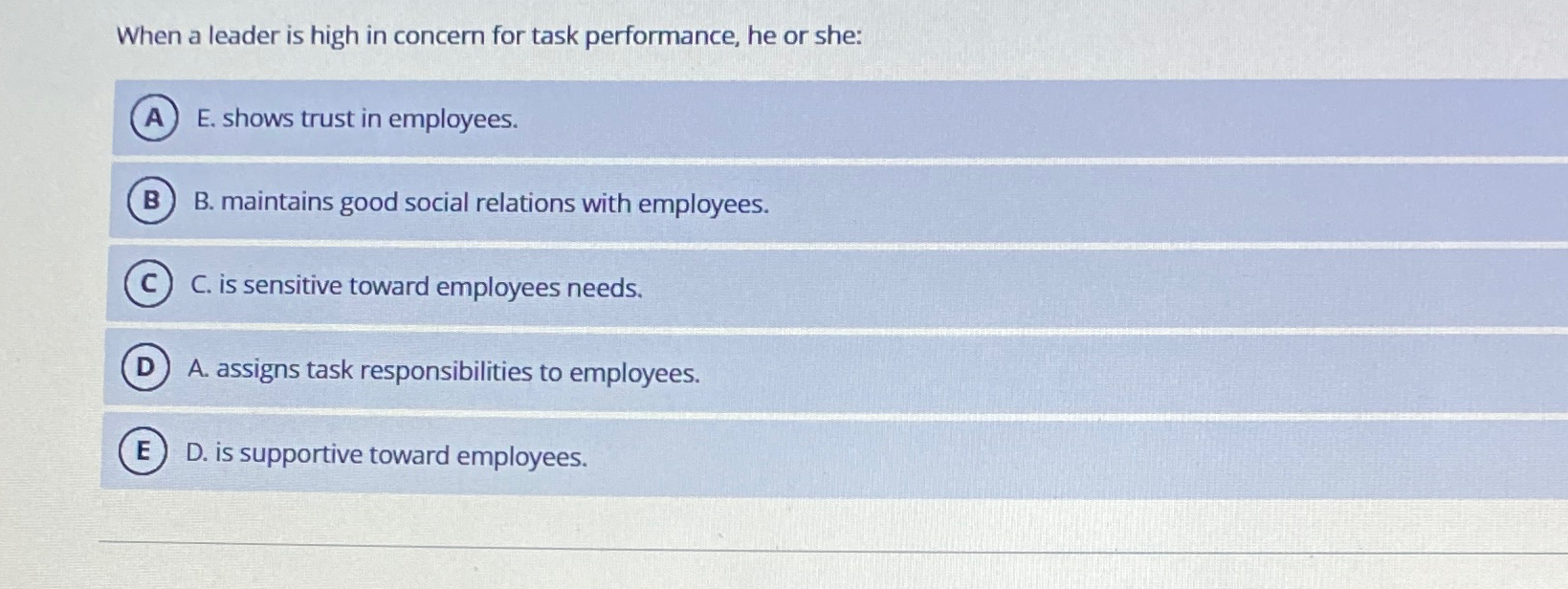Solved When a leader is high in concern for task | Chegg.com