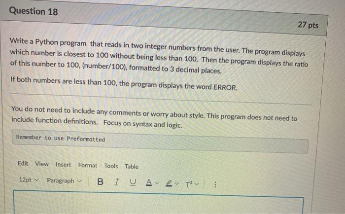 Solved Question 18 27 Pts Write A Python Program That Reads 