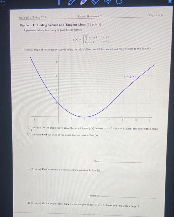Problem 1: Finding Secant and Tangent Lines ( 36 | Chegg.com