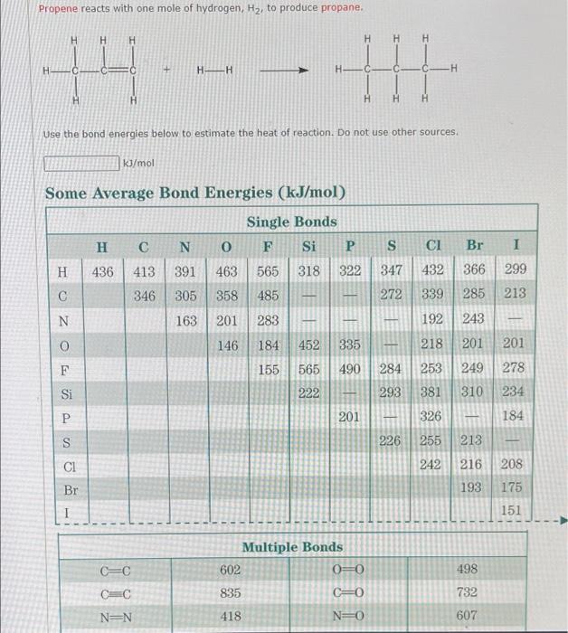 Solved Propene reacts with one mole of hydrogen, Hz, to | Chegg.com